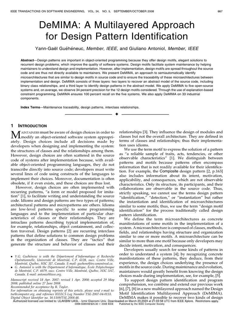 DeMIMA A Multilayered Approach For Design Pattern Identification | PDF ...