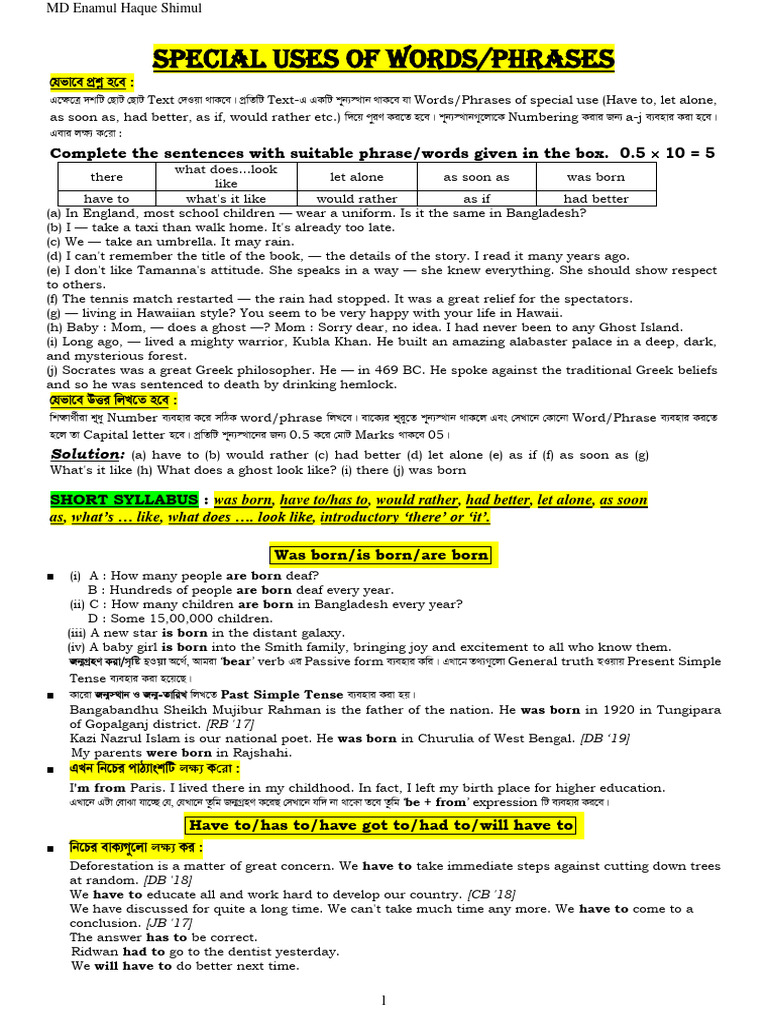 Special Uses of Words and Phrases HSC English 2nd Paper | PDF | Verb ...