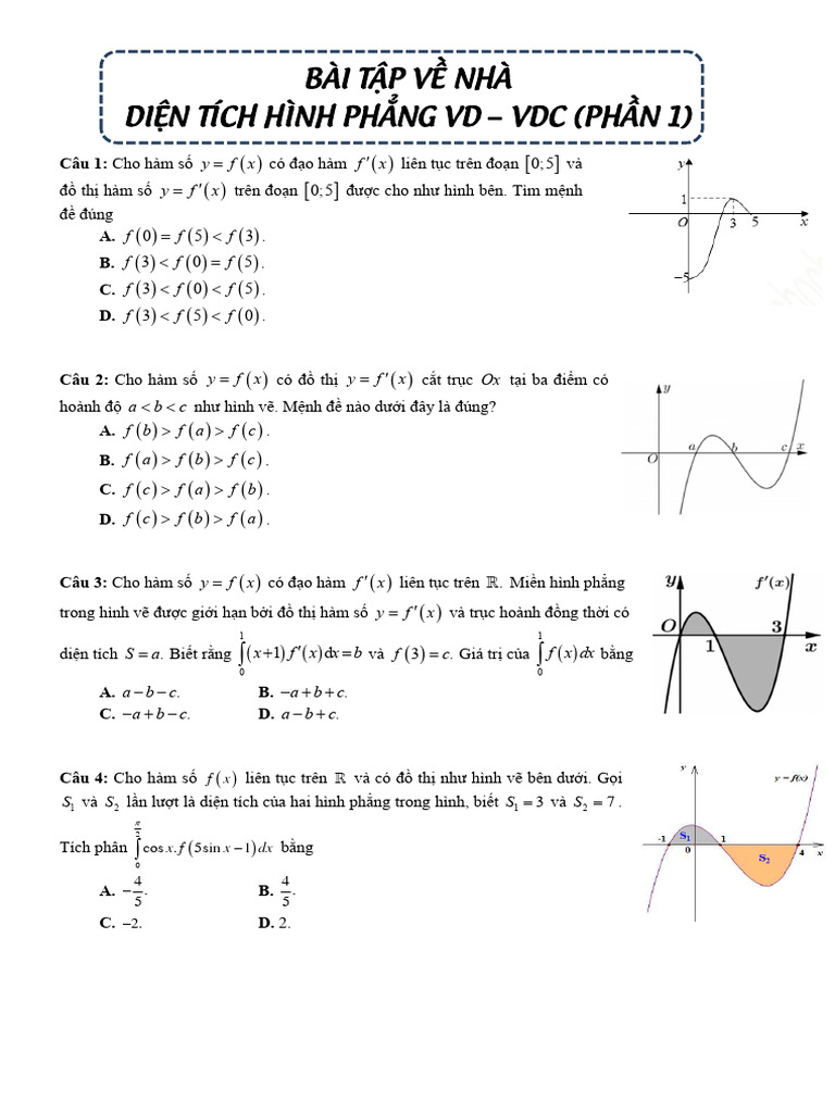 BTVN - Diện tích hình phẳng VD - VDC (Phần 1) | PDF