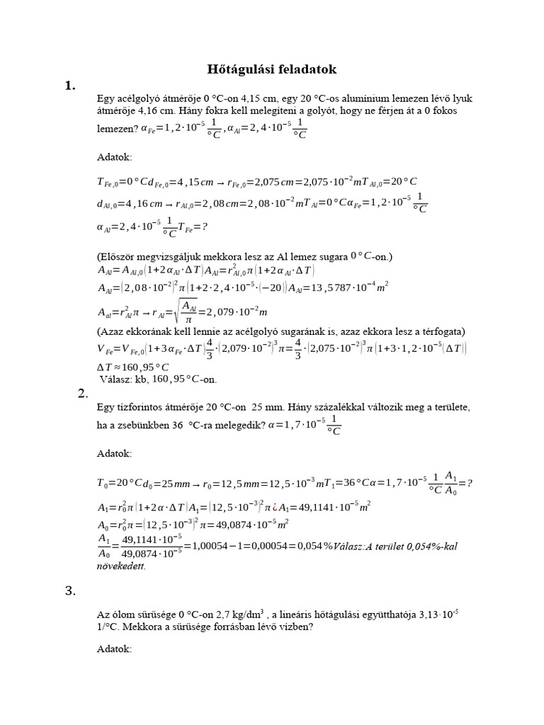 Hőtágulási Feladatok | PDF