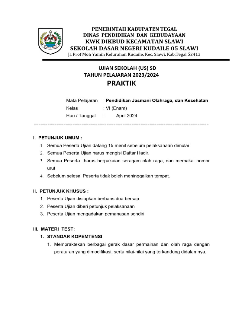 Panduan Ujian Praktik PJOK SD | PDF