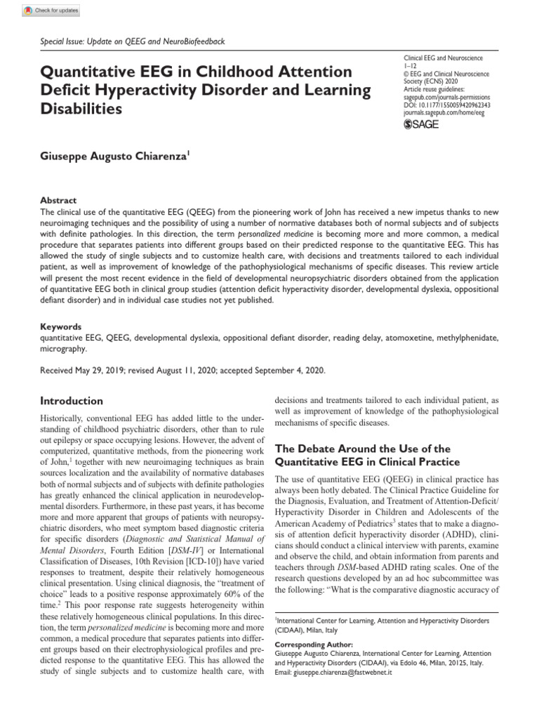 Quantitative EEG in Childhood Attention Deficit Hyperactivity Disorder and Learning Disabilities ...