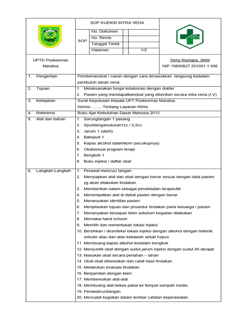 SOP Injeksi IV | PDF