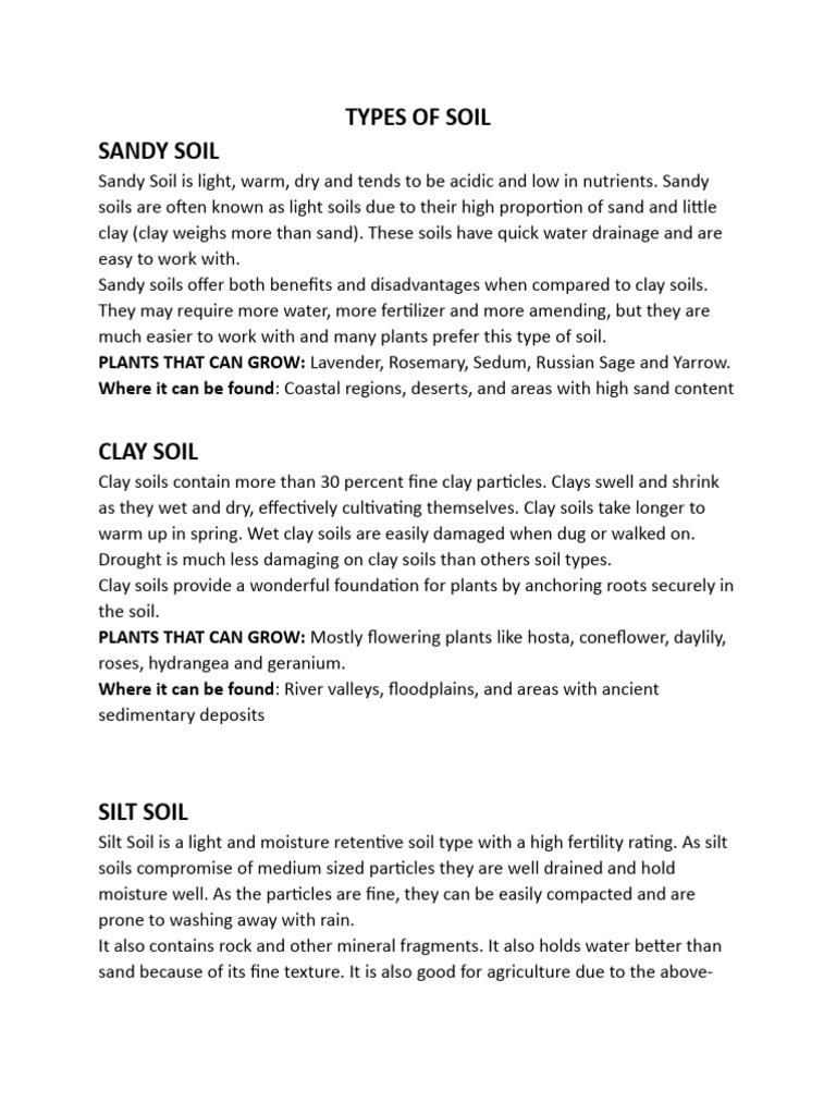 TYPES OF SOIL | PDF | Soil | Clay