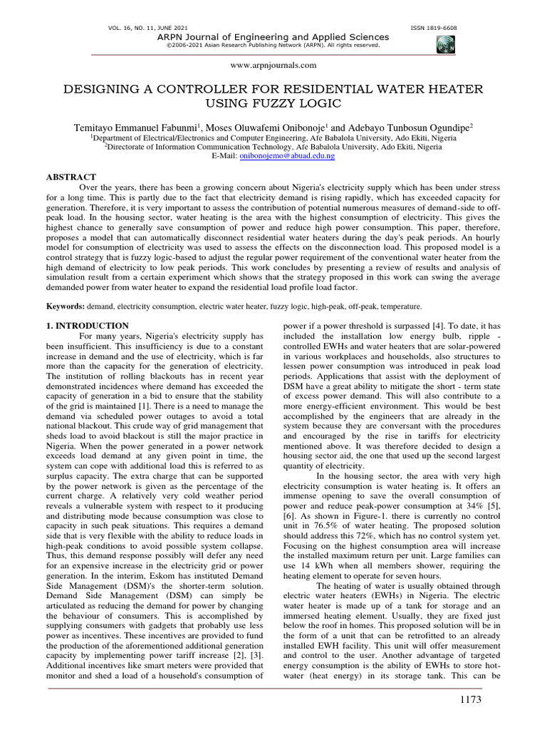 Designing A Controller For Residential Water Heater Using Fuzzy Logic | PDF | Water Heating ...