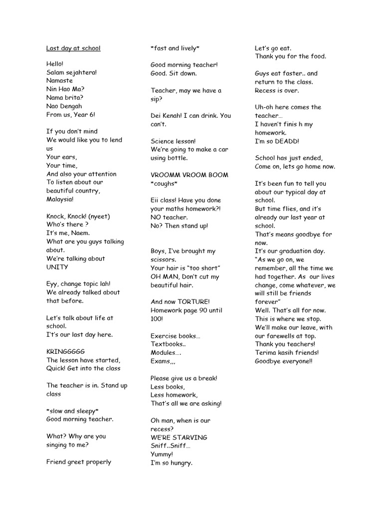 Last Day of School Celebration Script | PDF