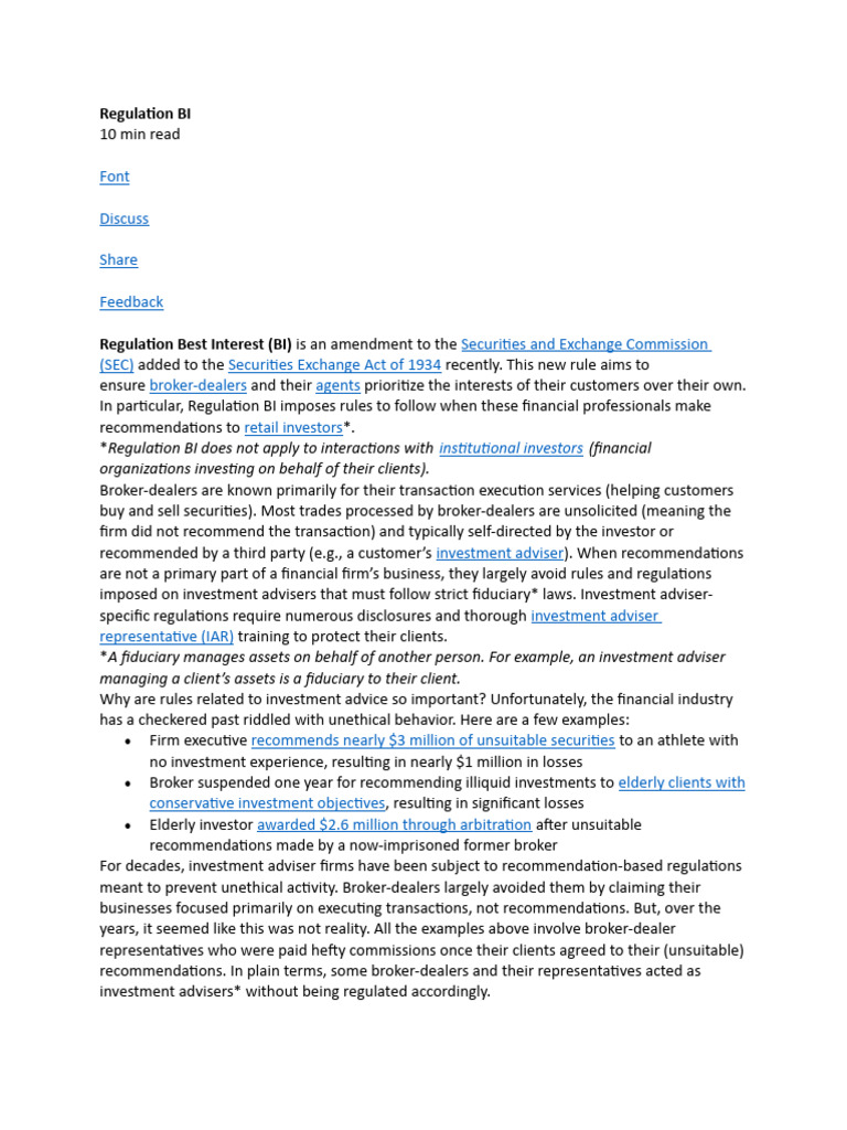 5.6.4 - Regulation BI | PDF | Financial Adviser | Broker Dealer