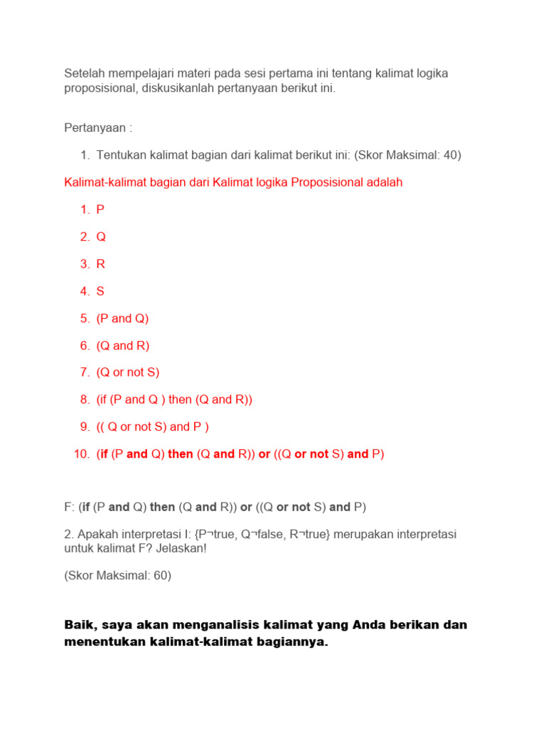 Analisis Kalimat Logika Proposisional | PDF | Metode & Bahan Ajar