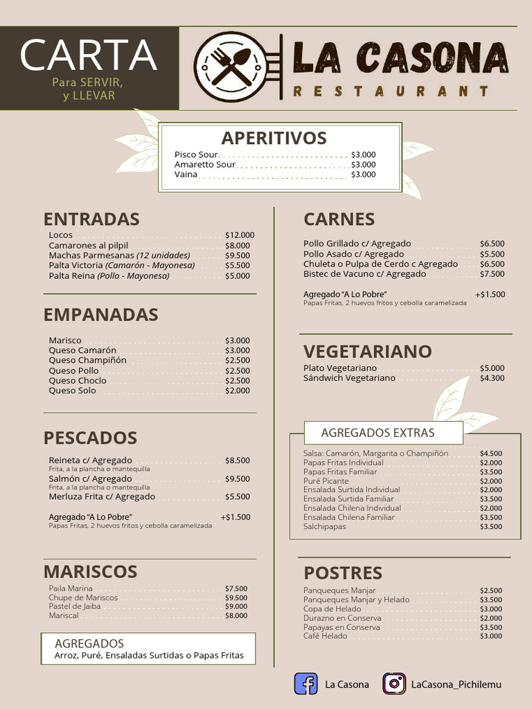 Carta La Casona | PDF | Cocinando | Cocina de las Americas