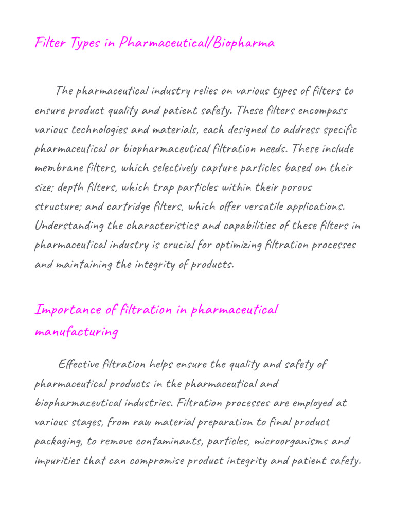 Filter Types in Biopharma Industry | PDF | Filtration | Sterilization ...