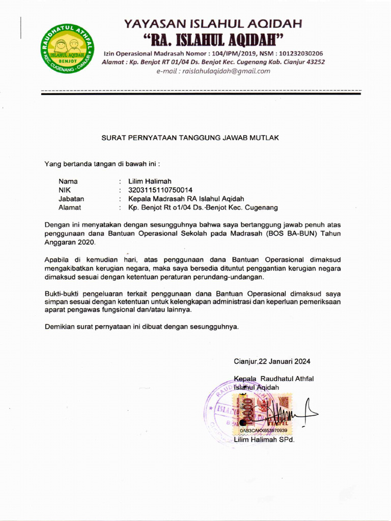 SPTJM BOP RA Tahap I 2024 | PDF