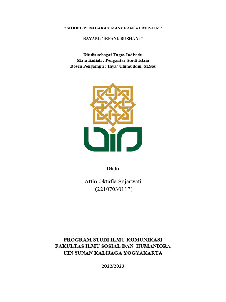 Makalah Bayani, Burhani, Irfani. PSI. Attin Oktafia | PDF | Filsafat