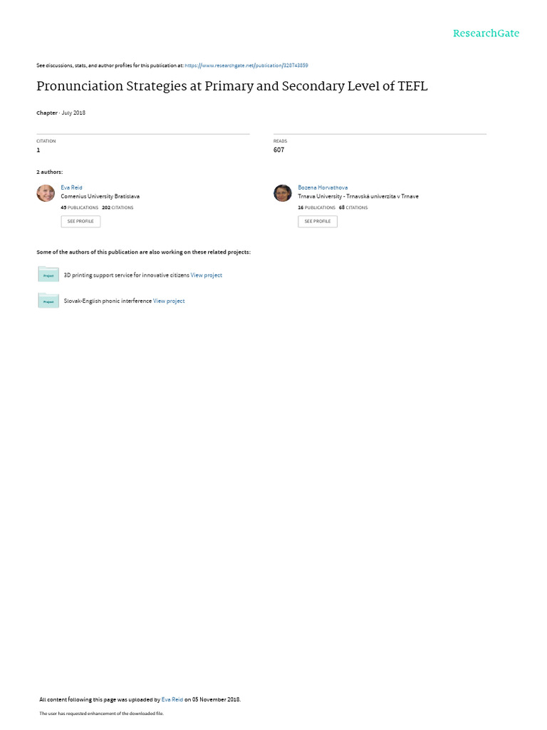 Pronunciation Strategies at Primary and Secondary Level of TEFL | PDF ...