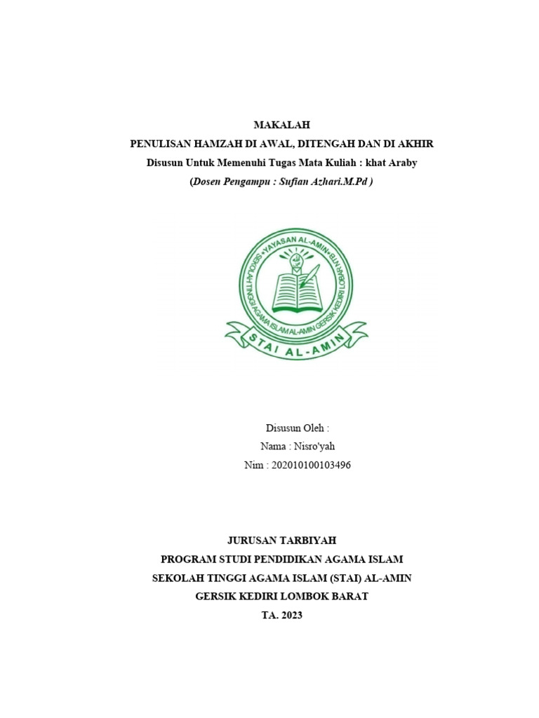 MAKALAH KHAT ARABY Nisro'yah | PDF