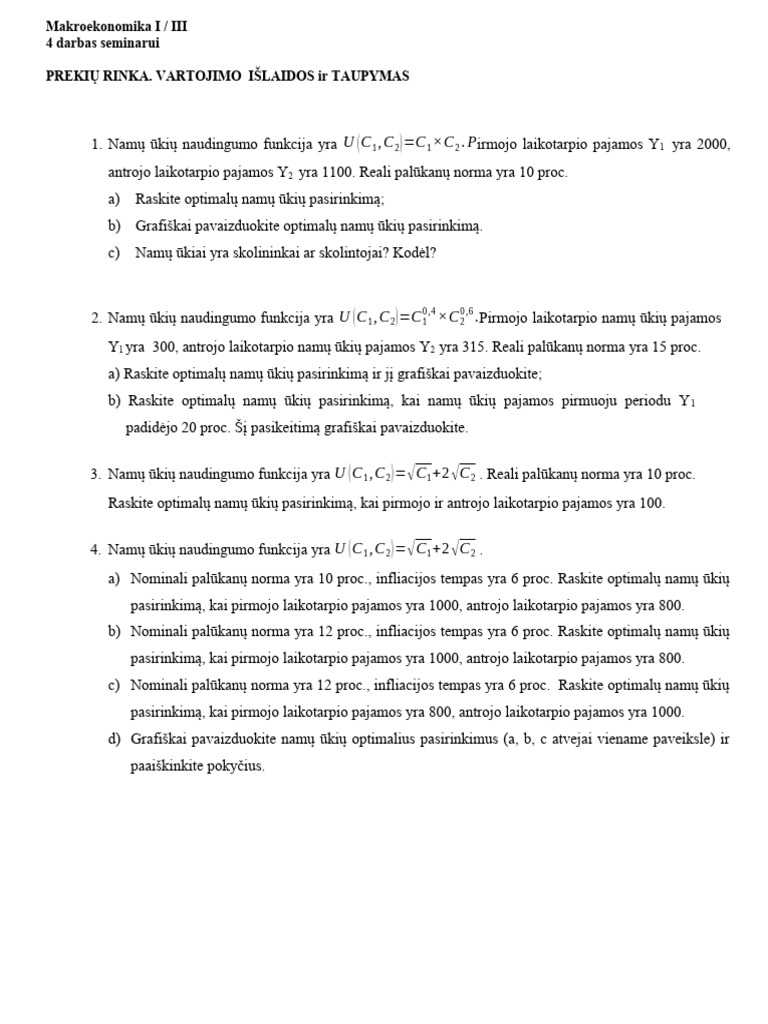 4 Darbas Seminarui. Vartojimo Iå¡laidos (2) . | PDF