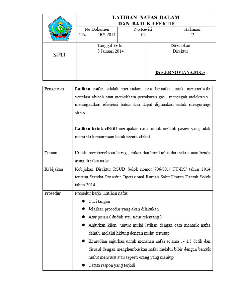SPO Latihan Nafas Dalam Dan Batuk Efektif | PDF