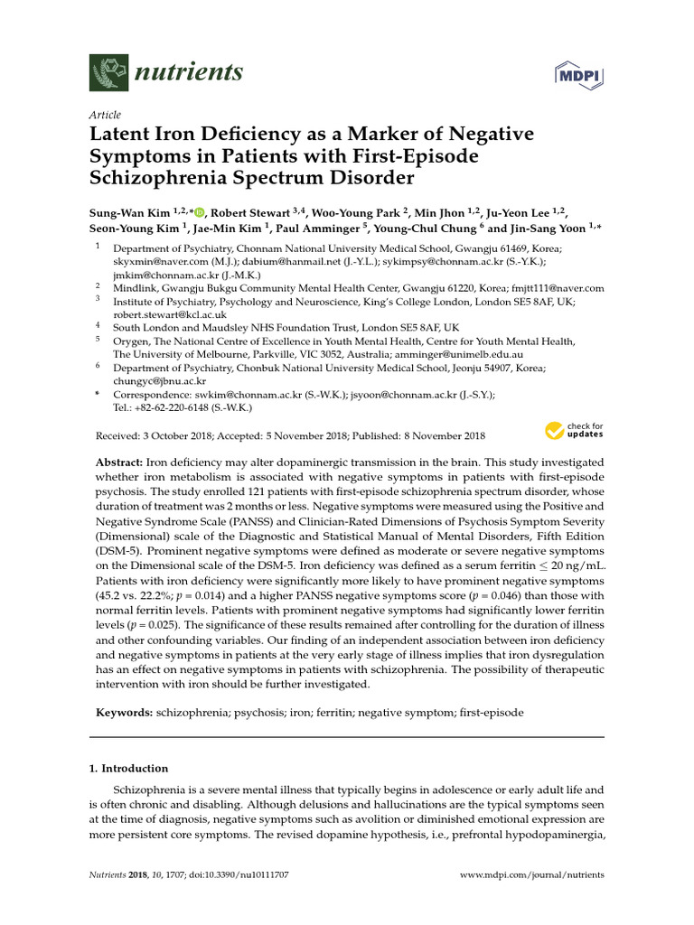 Latent Iron Deficiency As Marker of Negative Symptoms in Patients With ...