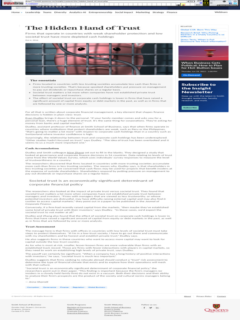 Impact of Societal Trust on Cash Holdings | PDF | Share Repurchase ...