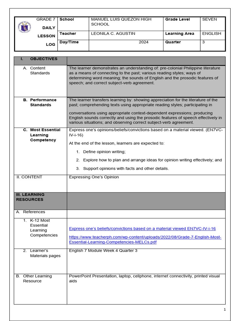 Cot 3RD Quarter DLP | PDF | Recycling | Learning Cot 3RD Quarter DLP | PDF | Recycling | Learning