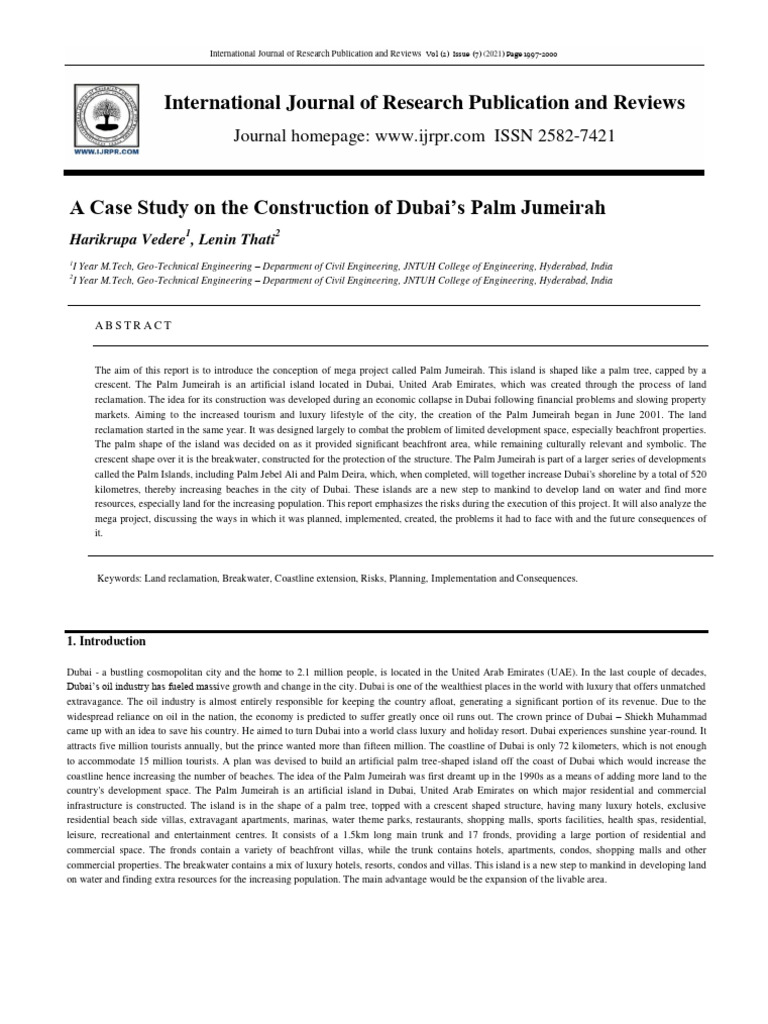 A Case Study On The Construction of Dubai's Palm Jumeirah | PDF | Dubai ...