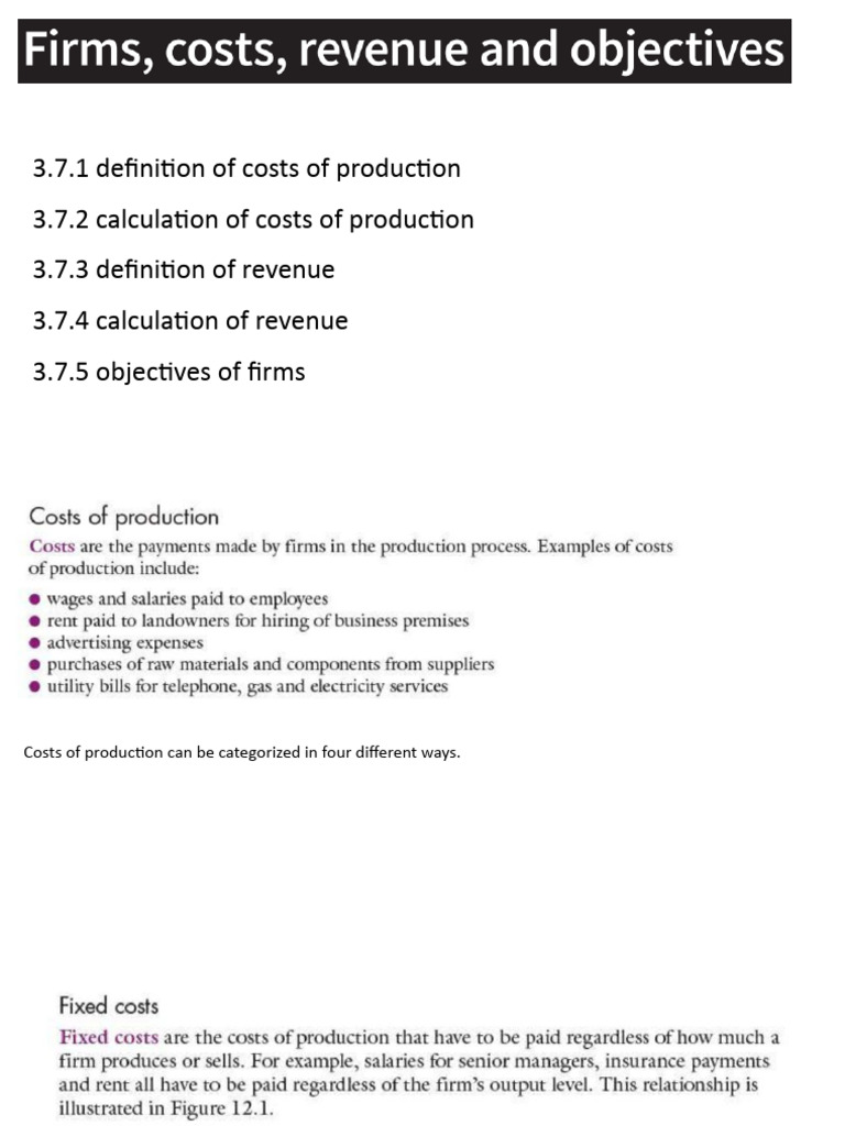 Firms' Costs, Revenue and Objectives | PDF | Profit (Economics) | Cost
