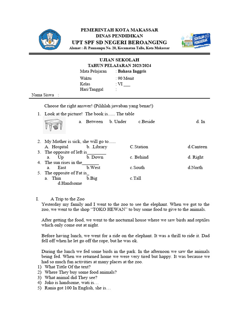 Soal Ujian Sekolah Kelas 6 | PDF
