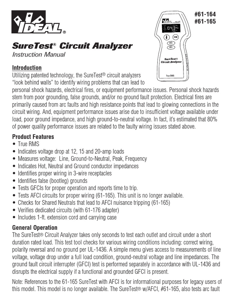 61 164 Suretest Circuit Analyzer Instructions | PDF | Electromagnetism ...