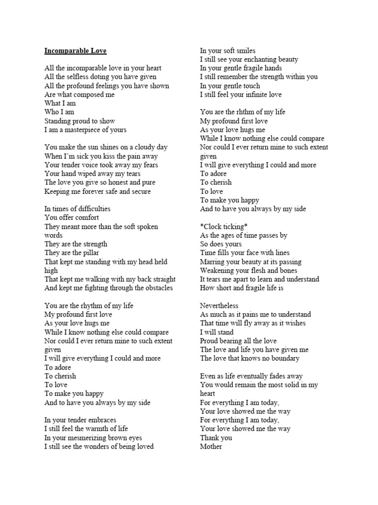 Incomparable Love Poem | PDF | Poetry