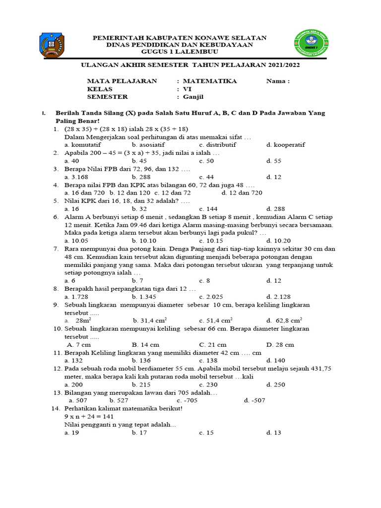 Kelas 6 MTK Pas | PDF | Metode & Bahan Ajar | Griya & Taman