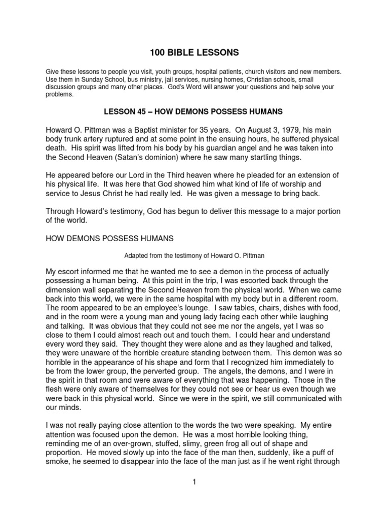100 Bible Lessons Lesson 45 | PDF | Demons | Deliverance Ministry