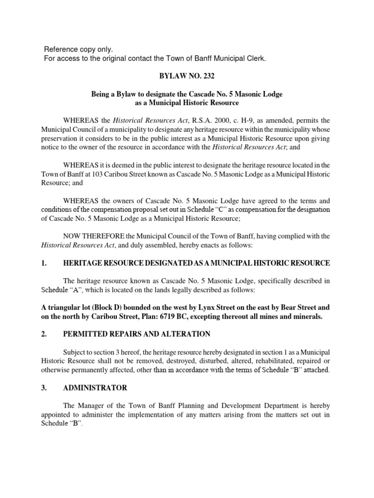 Banff's Cascade No. 5 Masonic Lodge Bylaw | PDF | Safety