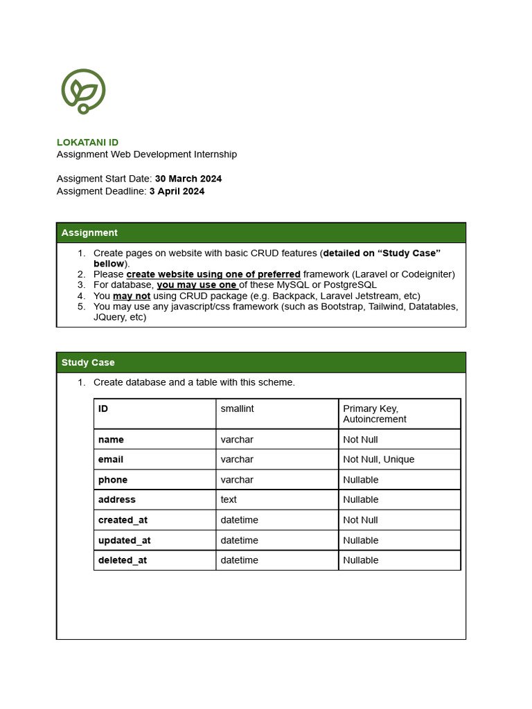 Assignment Web Developer Intern | Download Free PDF | Databases | Websites