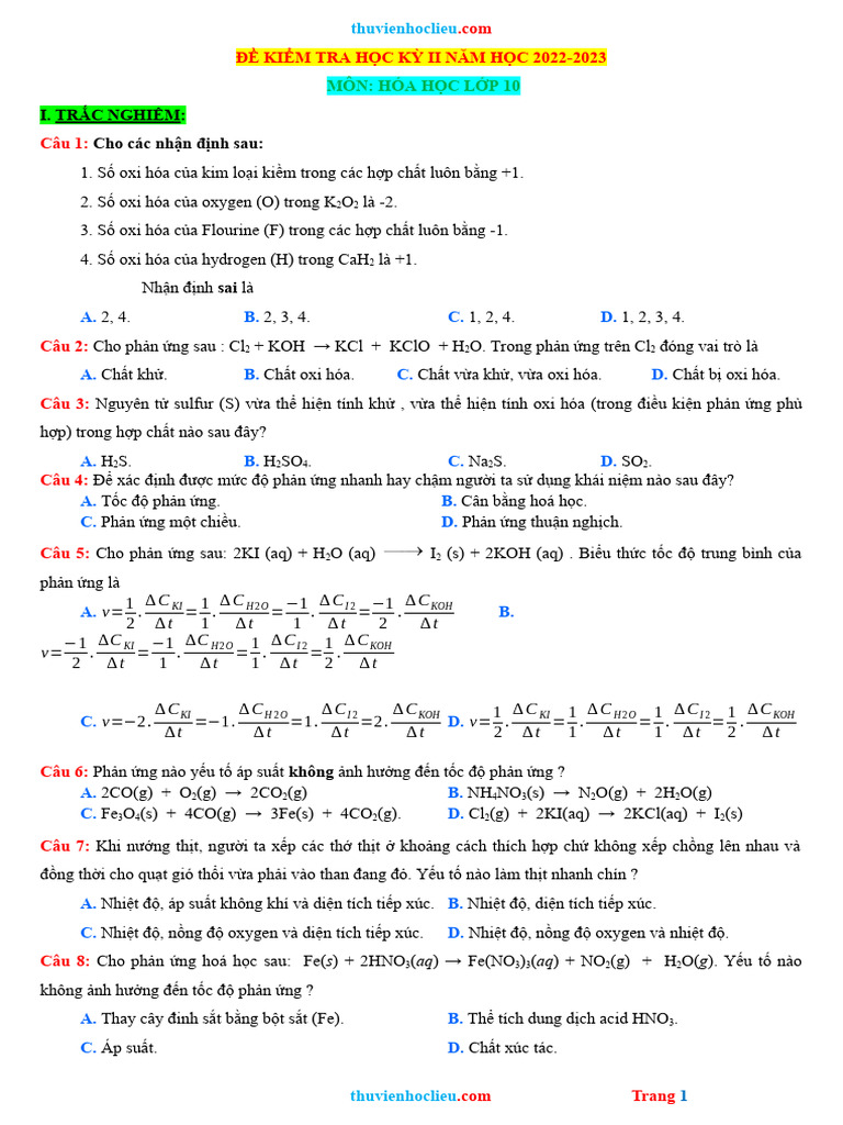 De Thi HK2 Hoa 10 CTST | PDF