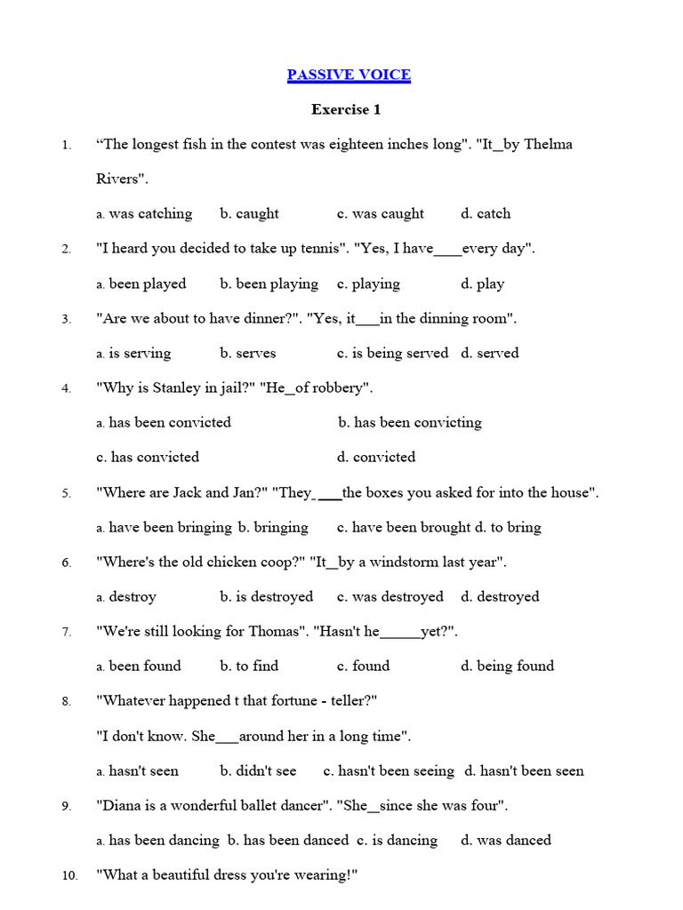 Passive Voice Exercises for Practice | PDF
