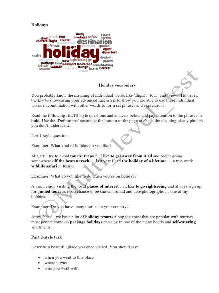My Favorite Holiday Destination Essay | PDF | Tourism