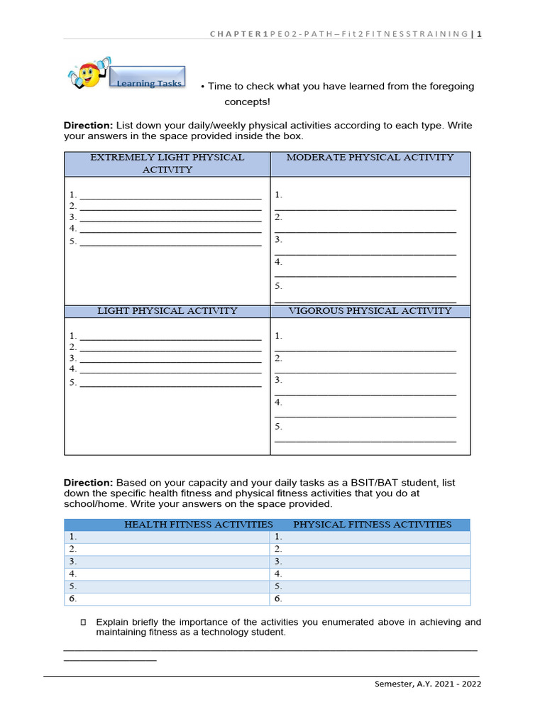 Chapter 1 (P.E Learning Activity) | PDF | Physical Fitness