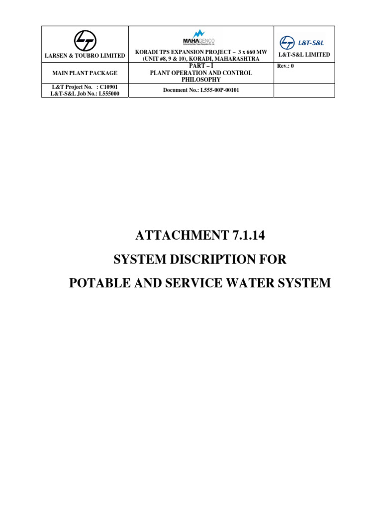 14 Potable & Service Water System Description | PDF | Pump | Valve