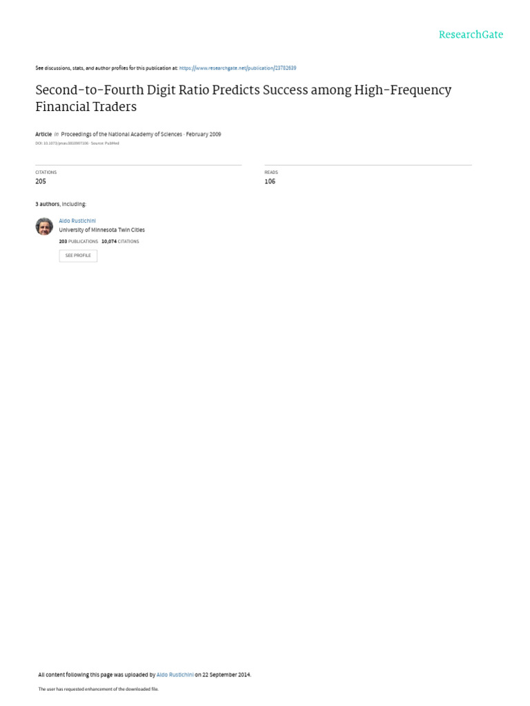 Second-to-Fourth Digit Ratio Predicts Success Among High-Frequency ...