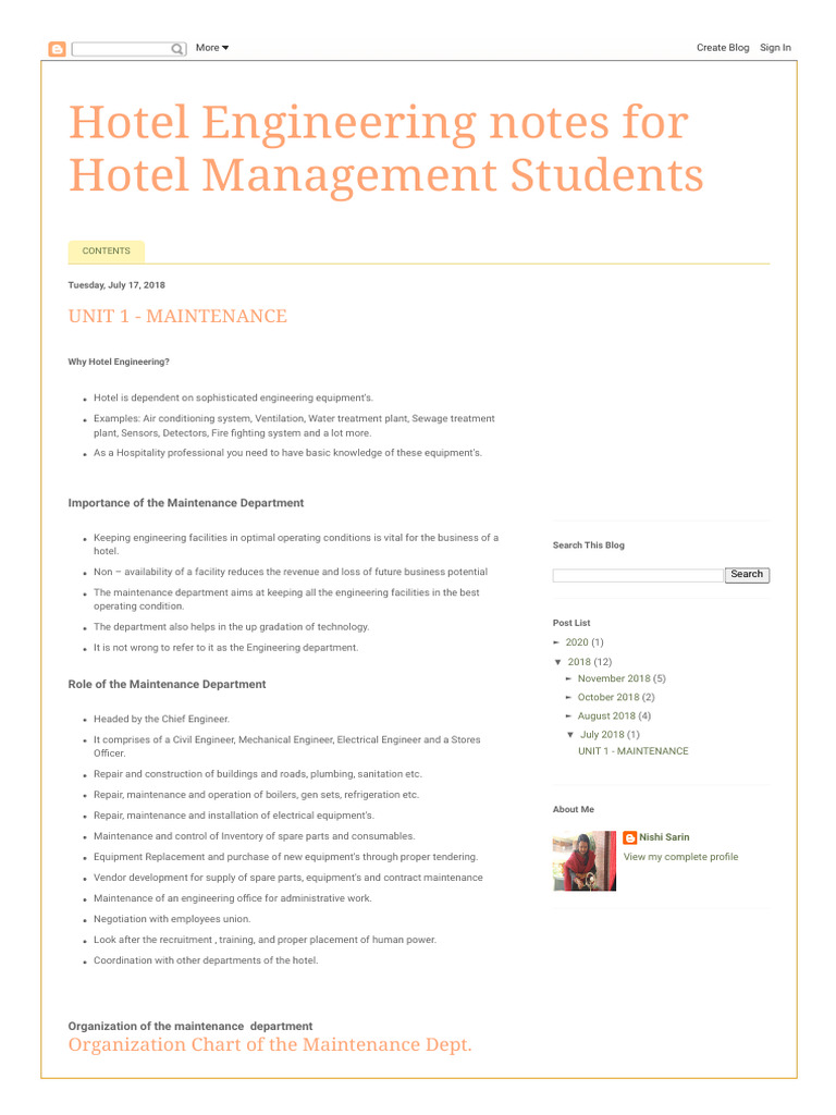 Hotel Engineering and Maintenance Overview | PDF | Mechanical Engineering