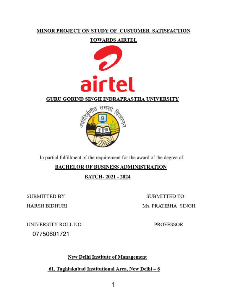 MAJOR Project ON AIRTEL CUSTOMER SATIFACTION | PDF | Survey Methodology | Telecommunications
