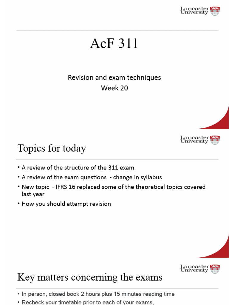 AcF 311 Lecture 2 - Exam Information | PDF | Accounting | Policy