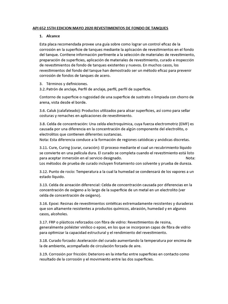 API 652 15th Edicion Mayo 2020 Revestimientos de Fondo de Tanques | PDF ...