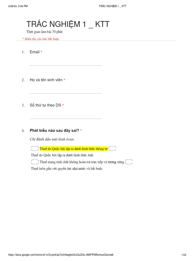 TRẮC NGHIỆM 1 - KTT | PDF