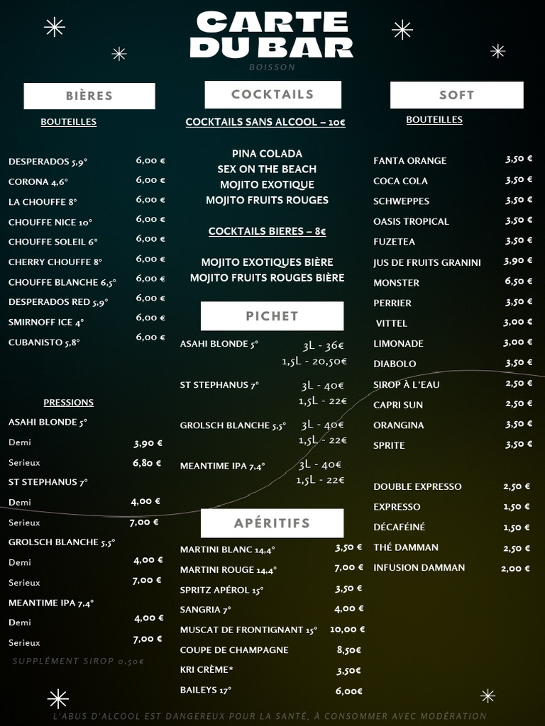 Carte des boissons et snacking | PDF | Nourritures | Boisson