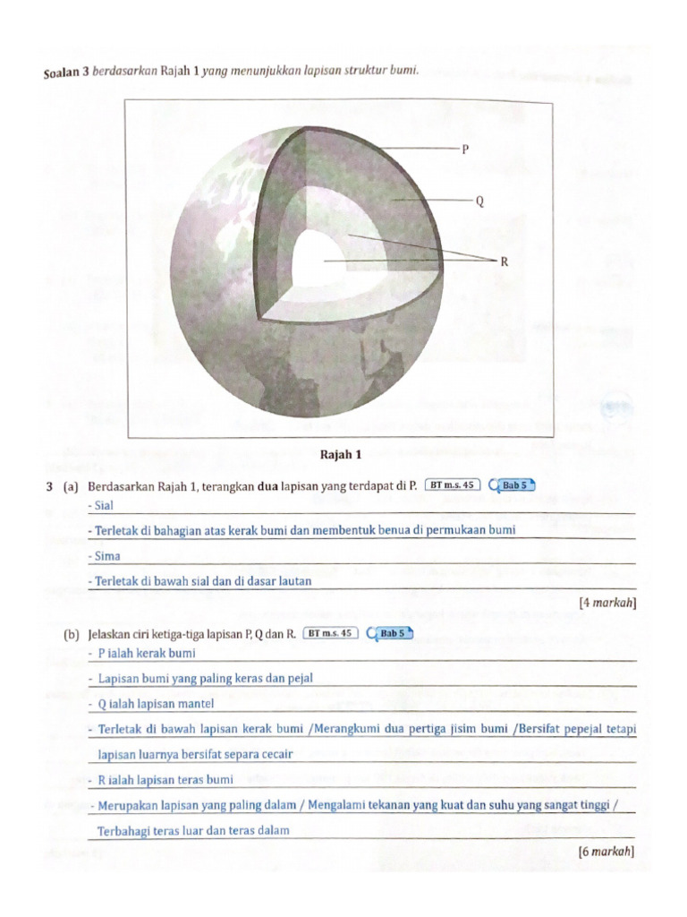 Soalan 3 Berdasarkan Rajah 1 Yang Menunjukkan Lapisan Struktur Bumi. | PDF