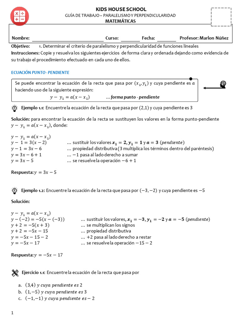 Guía: Paralelismo y Perpendicularidad | PDF | Pendiente | Ecuaciones