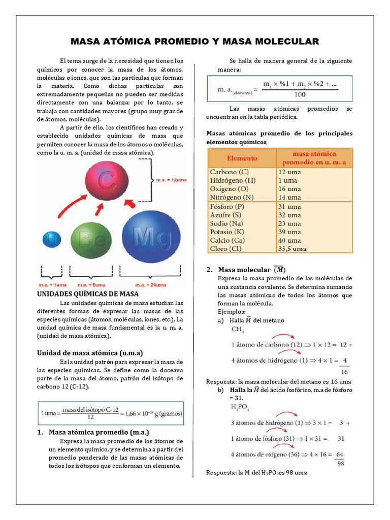 Masa Atómica Tercero | PDF | Mole (Unidad) | Química
