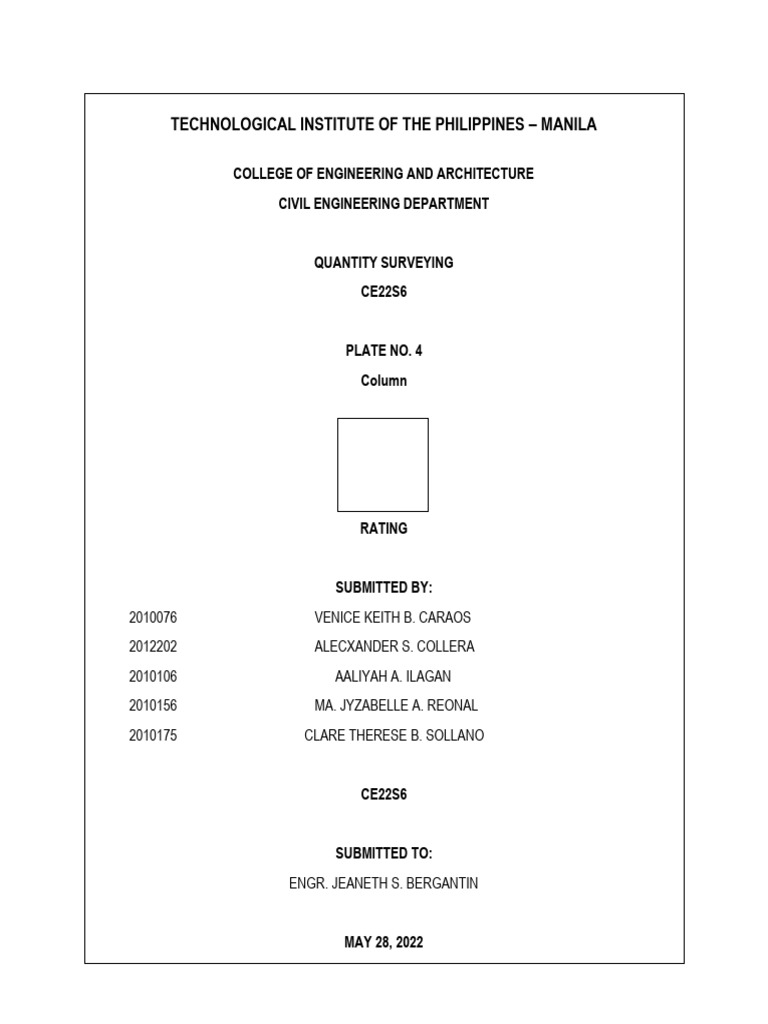 Column Quantity Surveying Worksheet | PDF | Concrete | Column