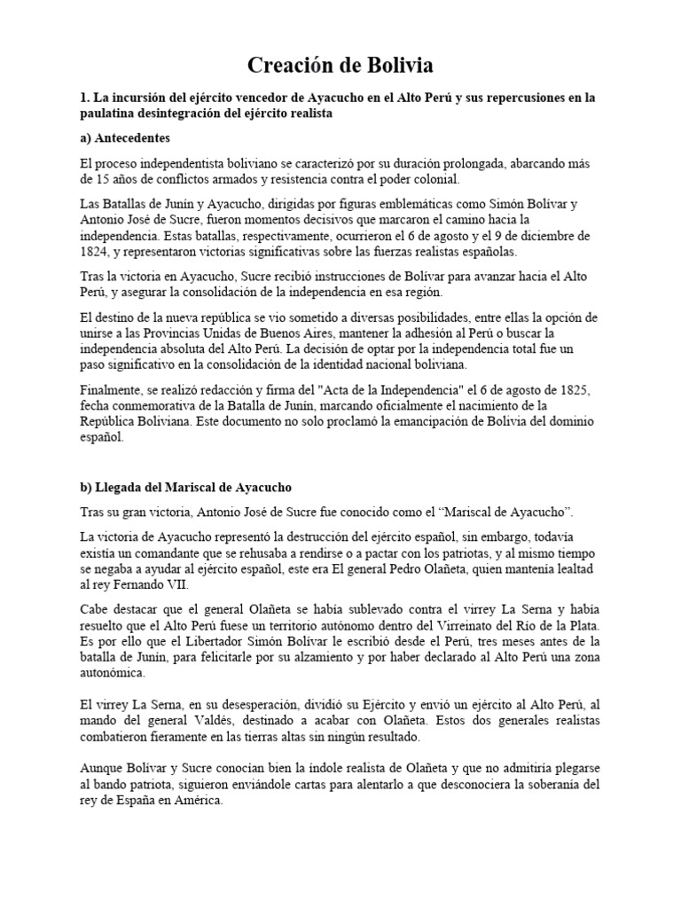 Creacion de Bolivia (Imprimir) Ofc | PDF | Bolivia