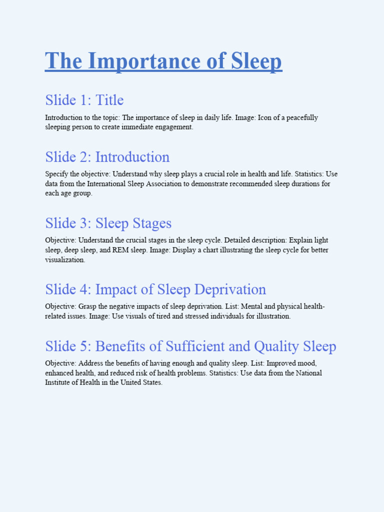 The Importance of Sleep: Slide 1: Title | PDF | Sleep | Sleep Deprivation